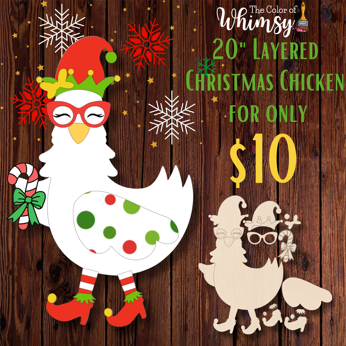 Cute Christmas Elf Chicken Boots Unfinished Wood Shape For Door Hanger ...