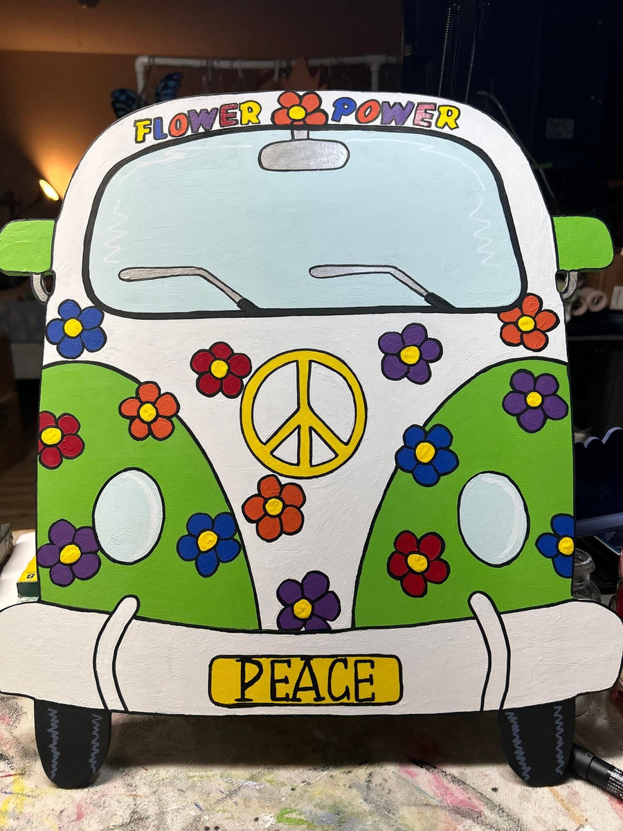Groovy VW Bus Peace Unfinished Wood Cut Out – The Color of Whimsy