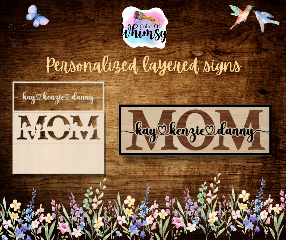 Mom and Kids Names Sign Layered Unfinished Wood Blanks For Door Hangers ...