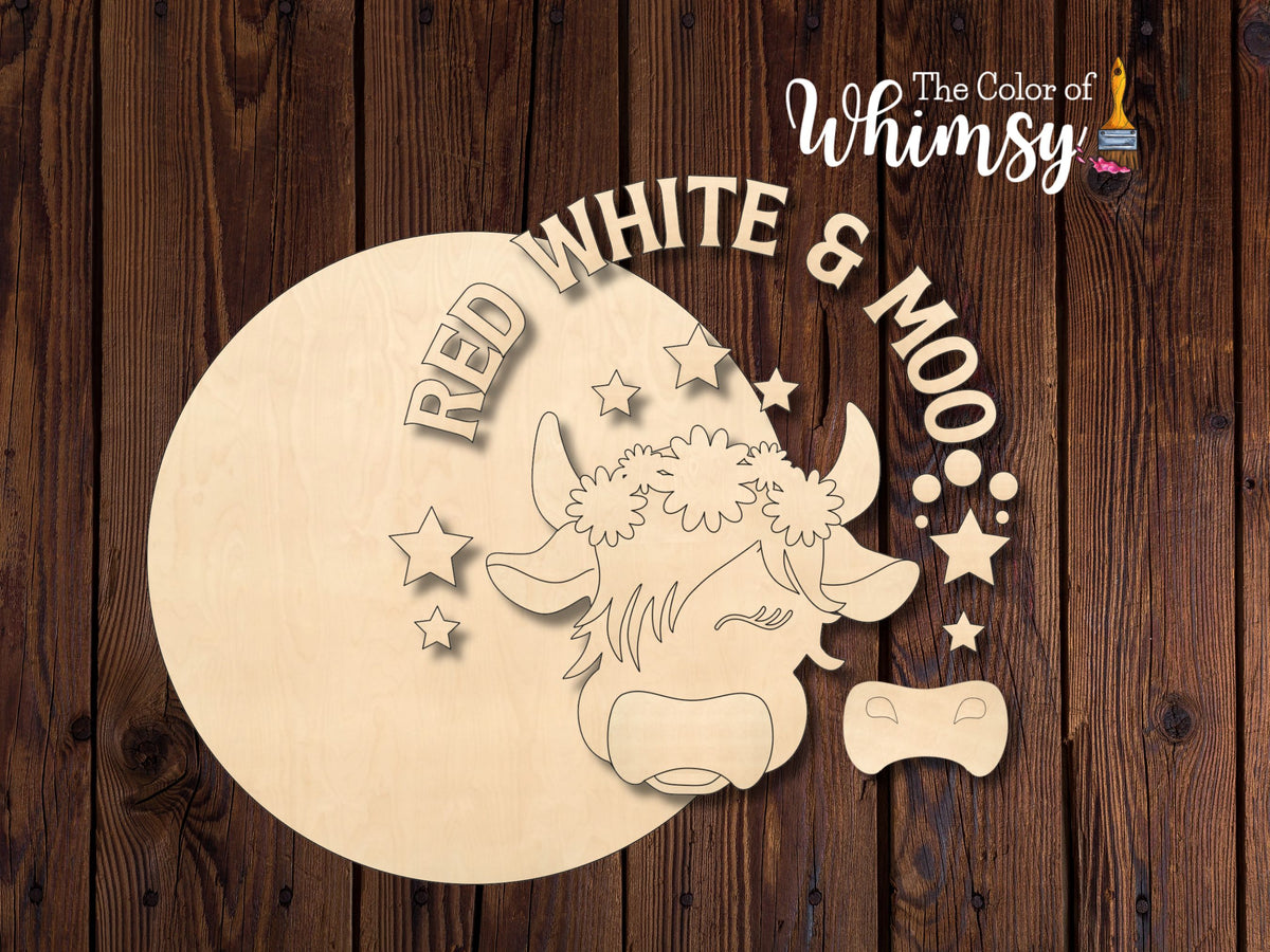Red White & Moo Patriotic Highland Cow Unfinished Wood Shape For Door ...