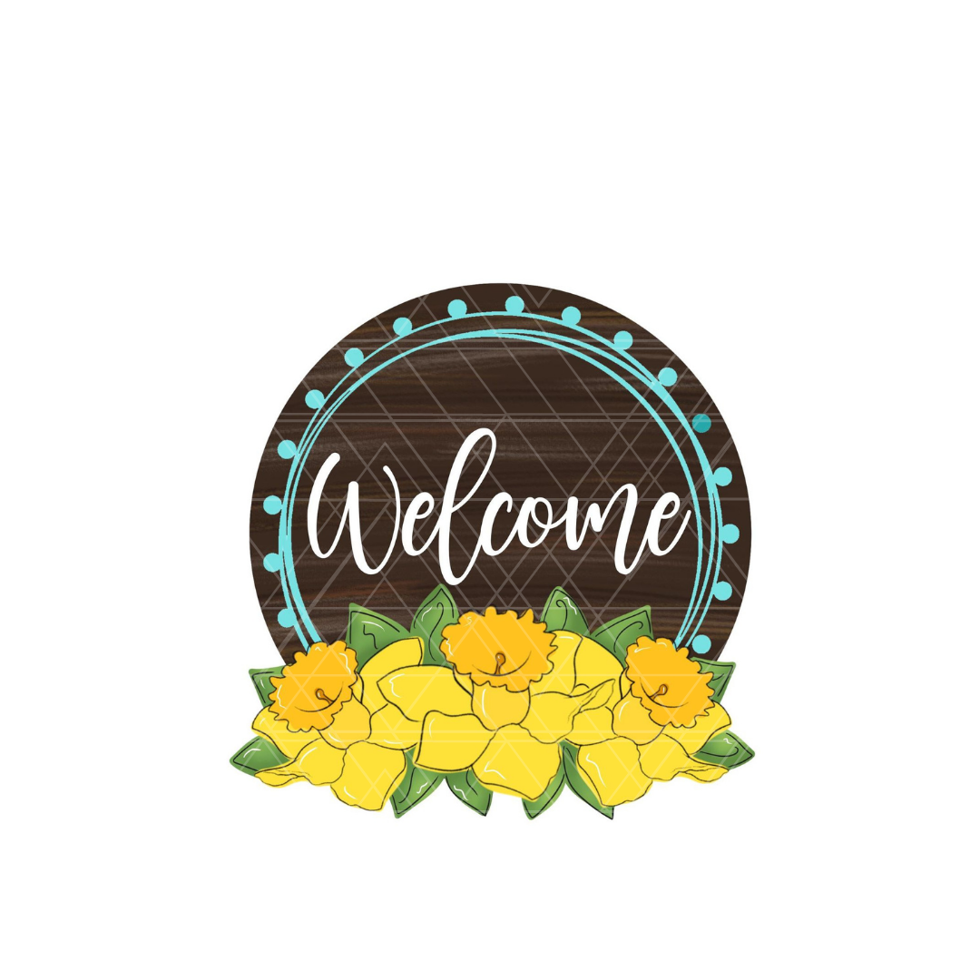 Daffodil Welcome Floral Unfinished Wood Shape For Door Hanger or Sign ...