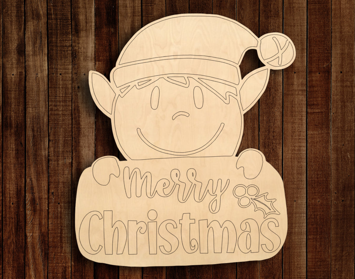 Elf Face Holding Sign Unfinished Wood Shape for Door Hanger – The Color ...