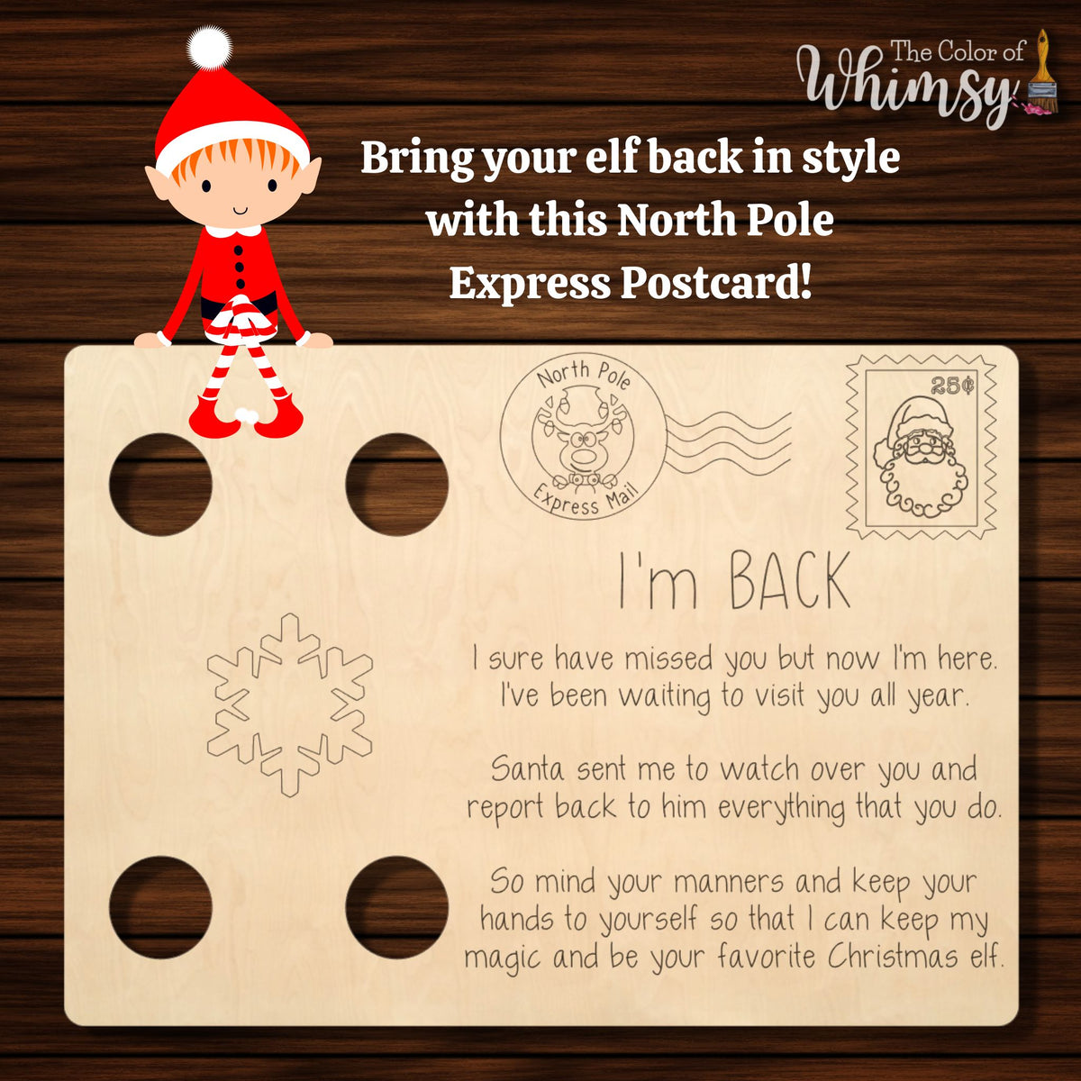 Elf Postcard Unfinished Wood Shape For Door Hanger or Sign and Wreath ...